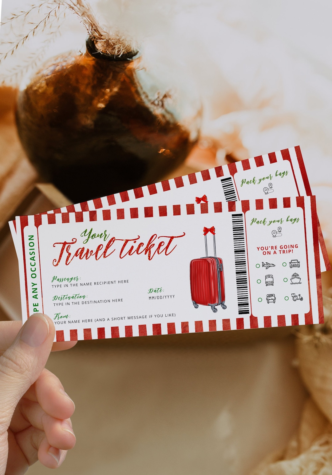 Travel Ticket Template, Printable Birthday Pass, Gold Vacation Ticket ...