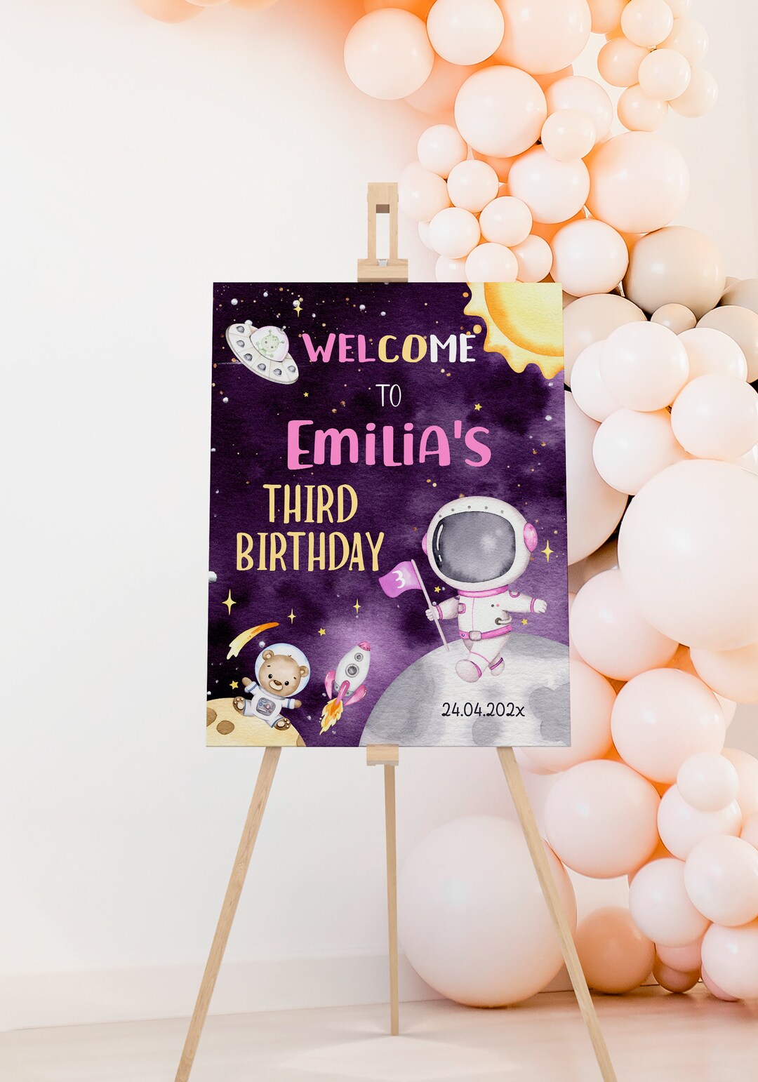 Outer Space Welcome Sign Poster, Girl Astronaut Moon Space Party ...