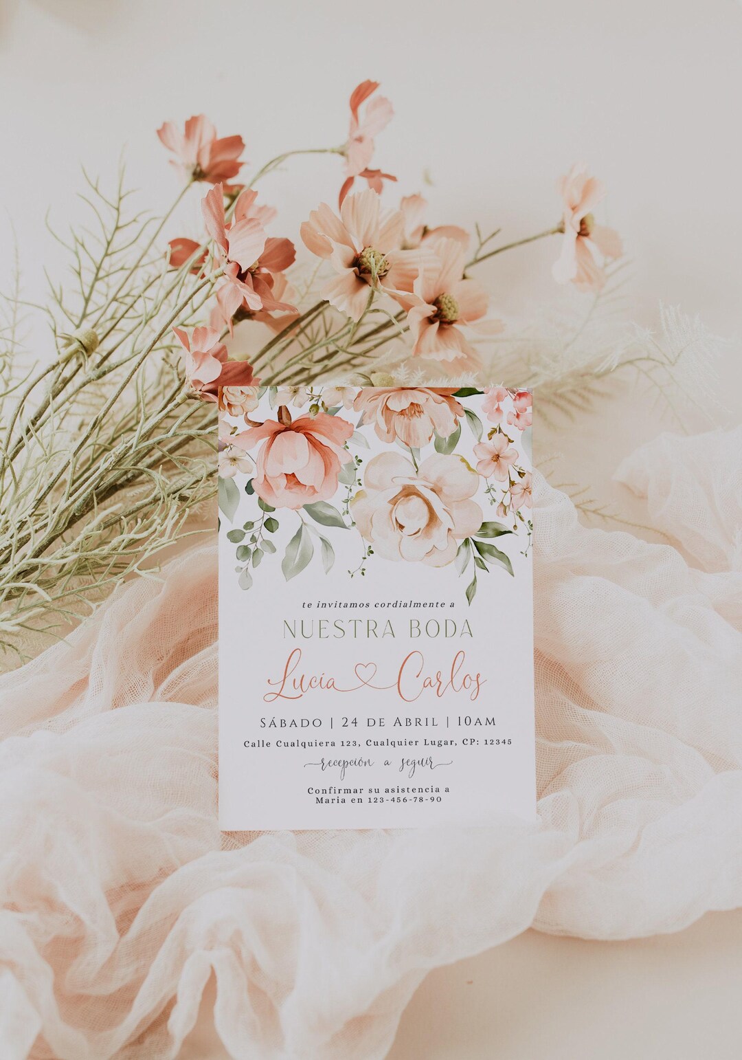 Wedding Party Invitation in Spanish Printable, Floral Invitación ...