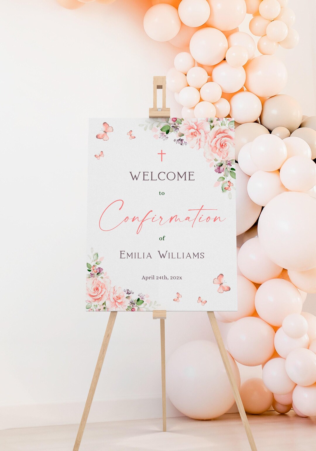 Butterflies Girl Confirmation Welcome Sign Printable, Elegant Floral ...