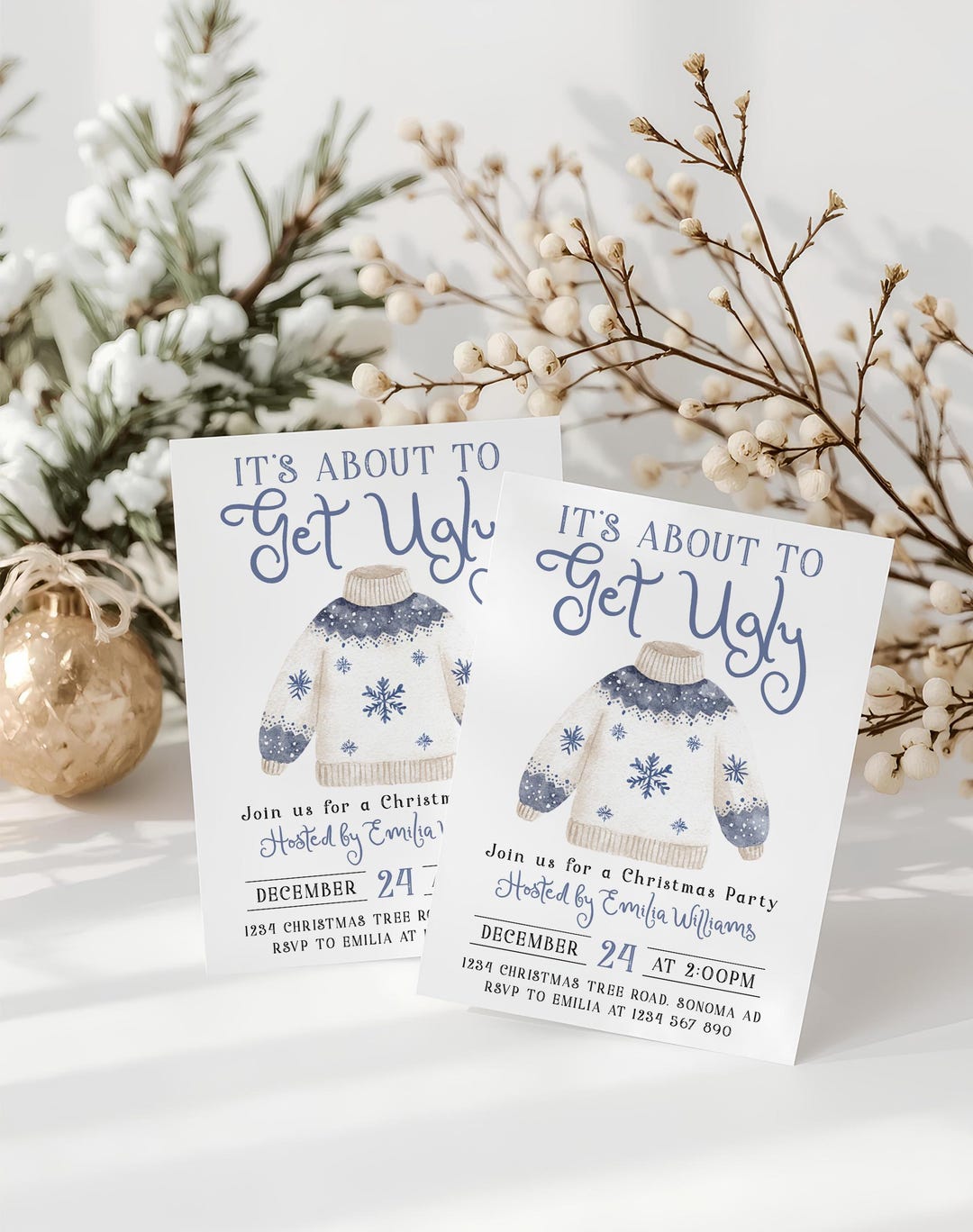 Blue Sweater Christmas Party 2026 Invitation Template It's About to Get ...