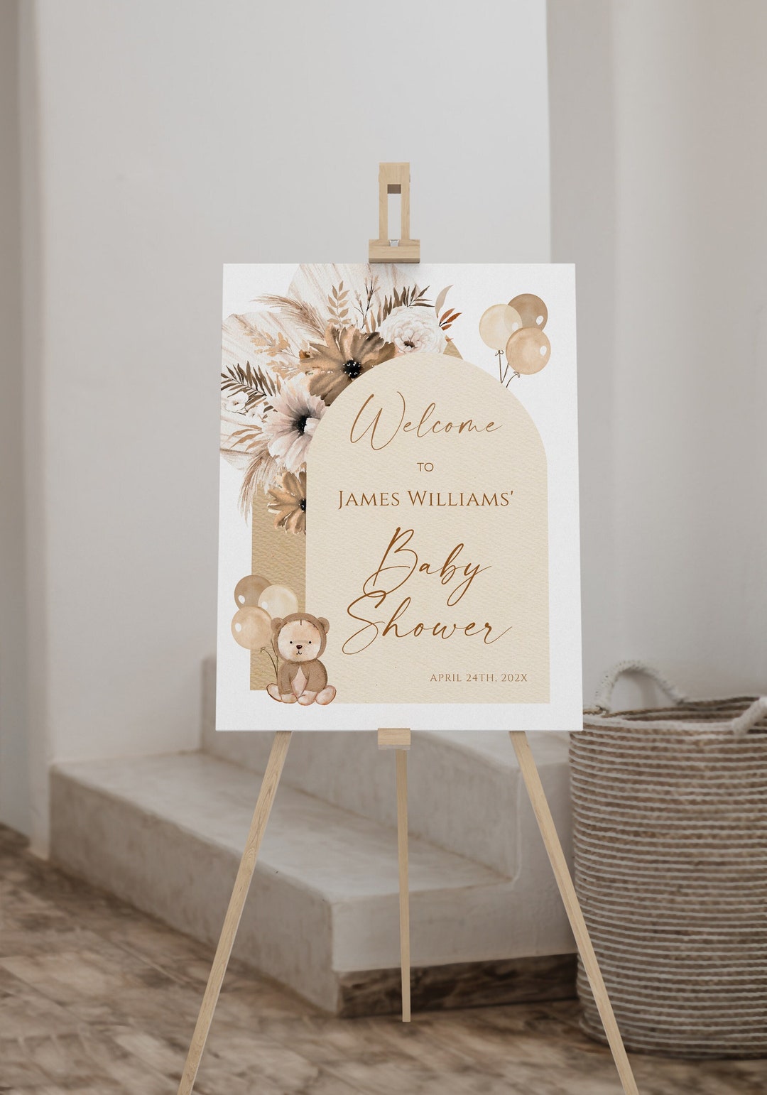 We Can Bearly Wait Baby Shower Welcome Sign, Pampas Boho Bear Welcome ...