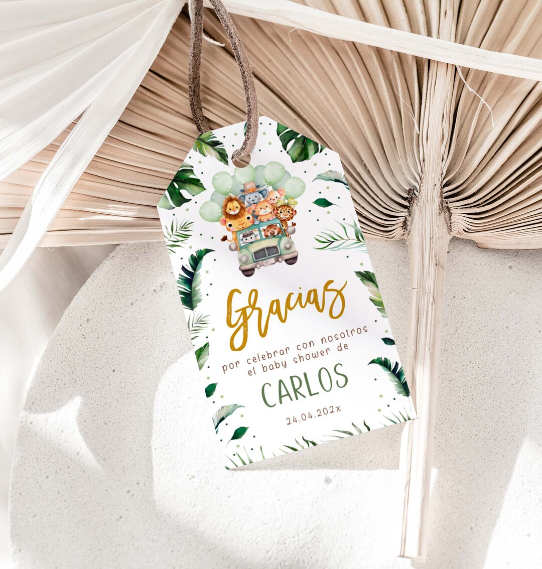Editable Baby Shower Thank You Tags in Spanish, Animales Safari Baby ...