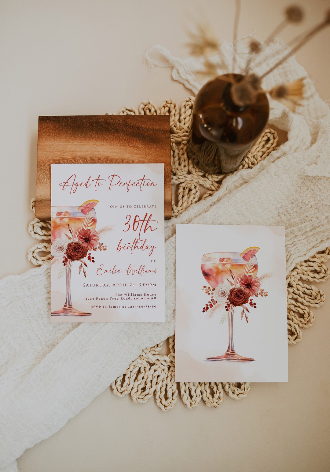 Floral 30th Birthday Invitation for Woman Adult Printable, Boho 30th ...