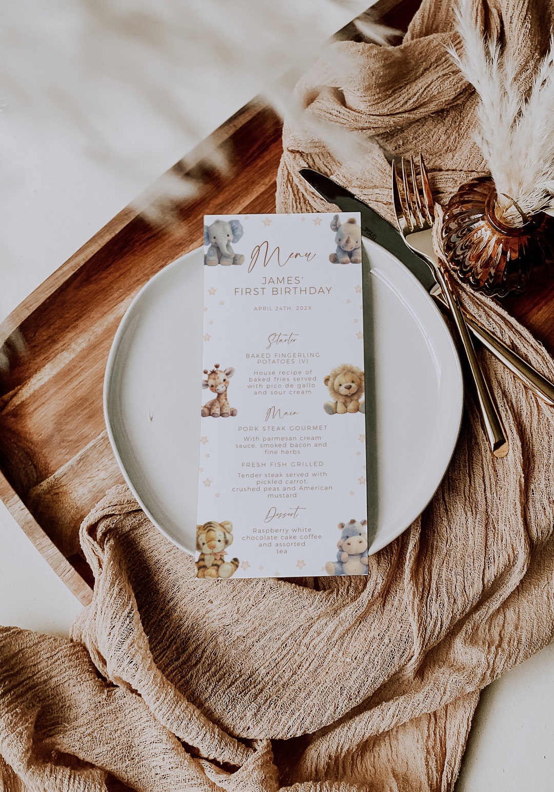 Jungle Animals 1st Birthday Party Menu Card, Wild One First Birthday ...