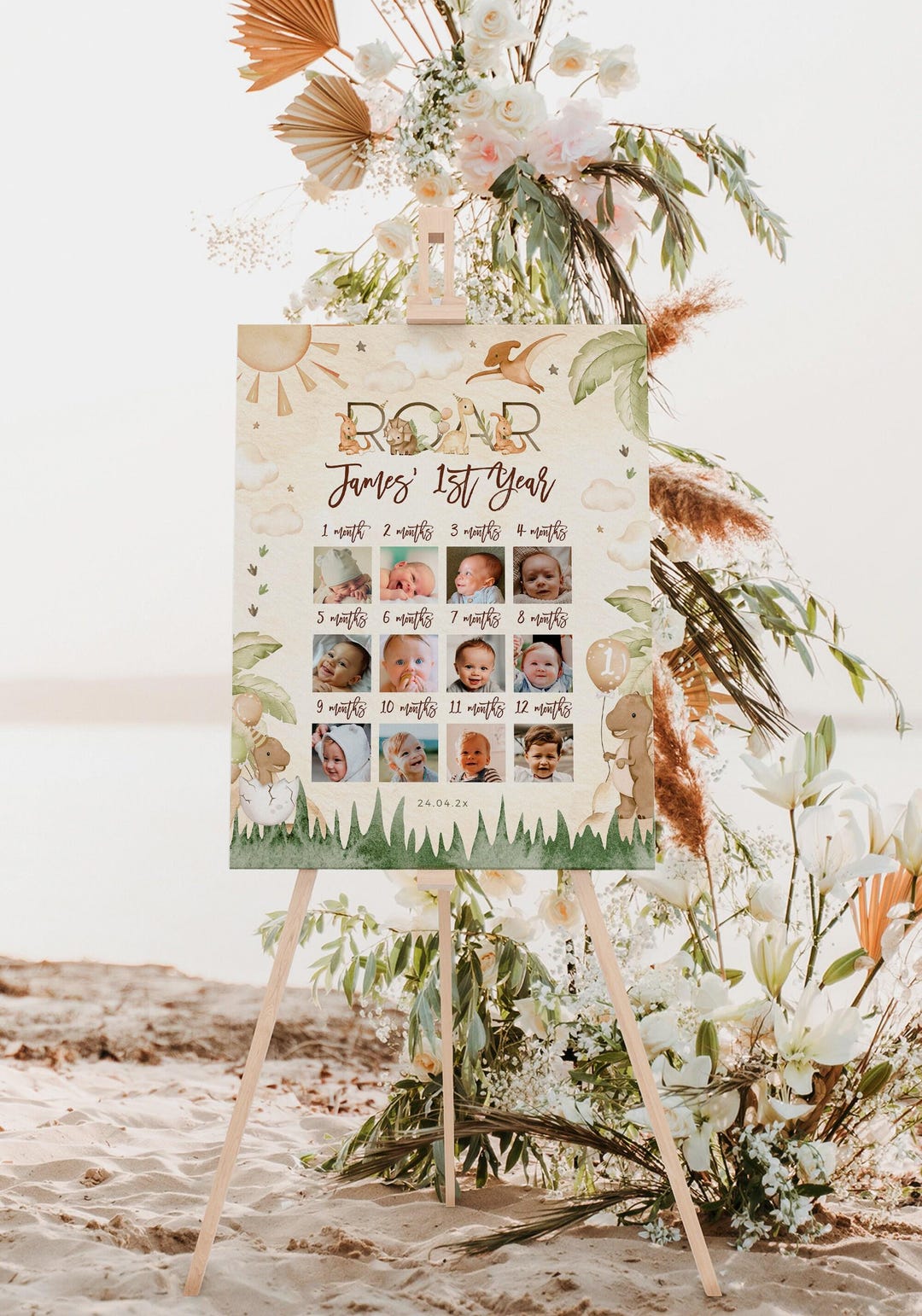 Dino 12 Month Photo Poster Printable, Dinosaur First Year Photo Collage ...
