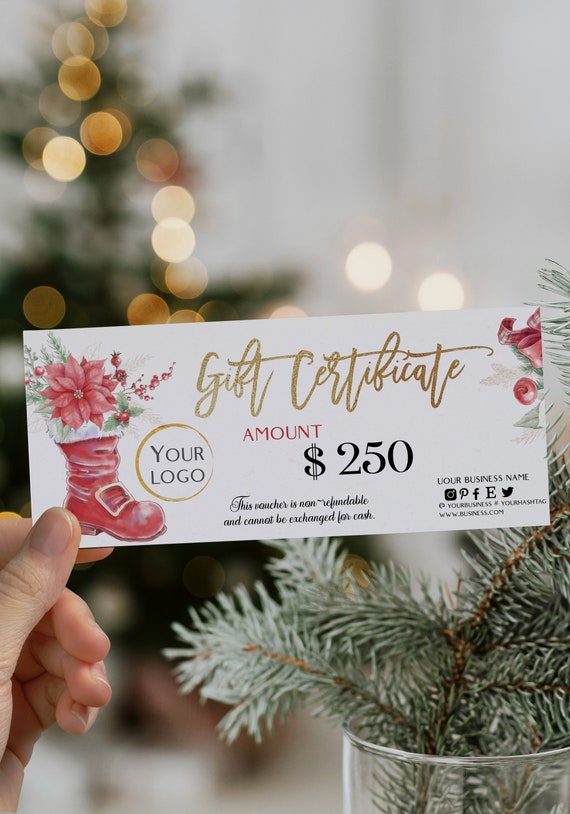 Editable christmas gift card template, xmas gift card for customers ...