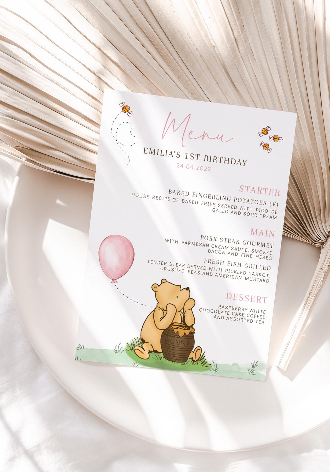 Winnie the Pooh Birthday Menu Printable, Little Hunny Girl 1st Bday ...