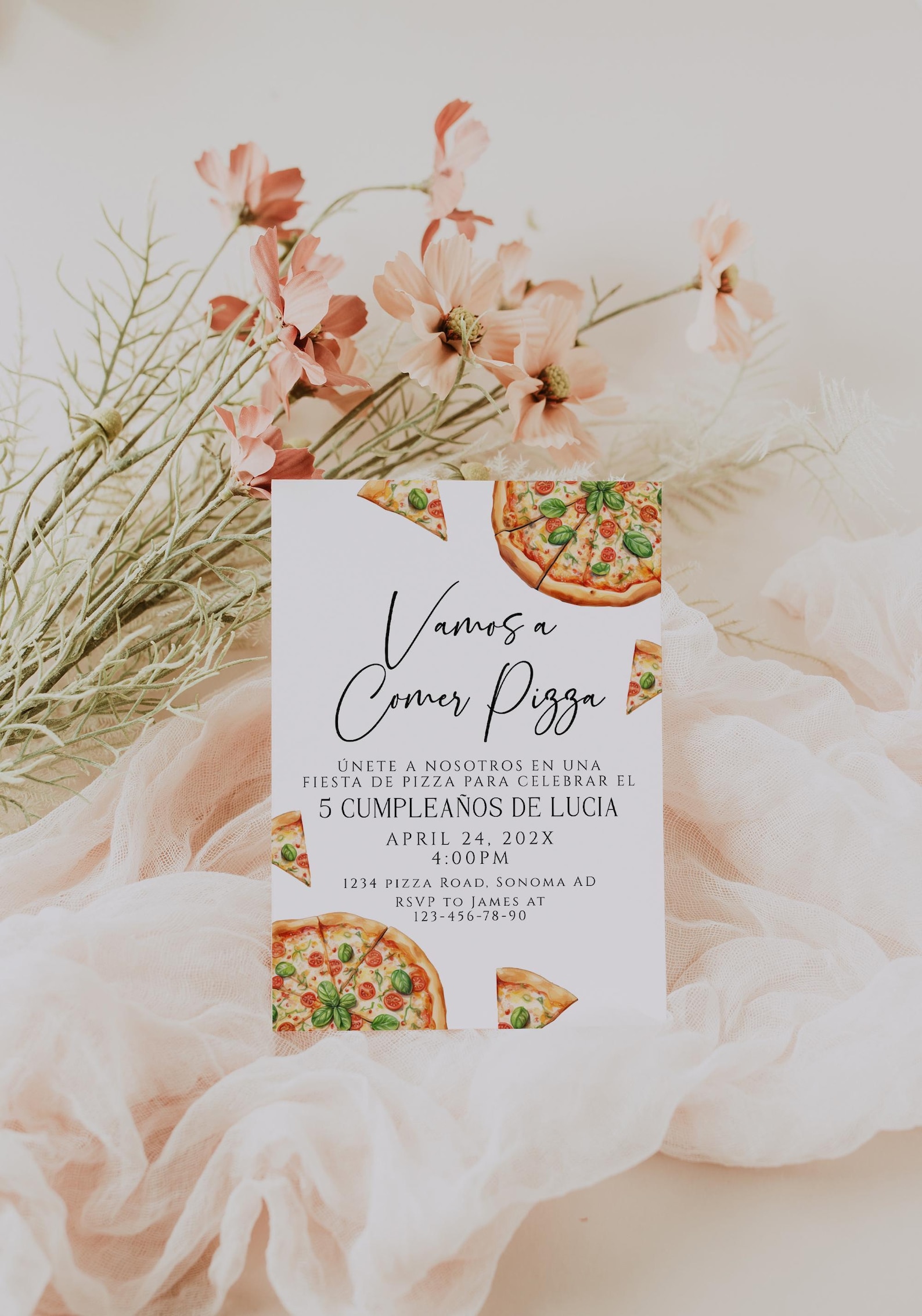 Vamos A Comer Pizza Invitación De Cumpleaños 5 Años, Pizza Themed ...