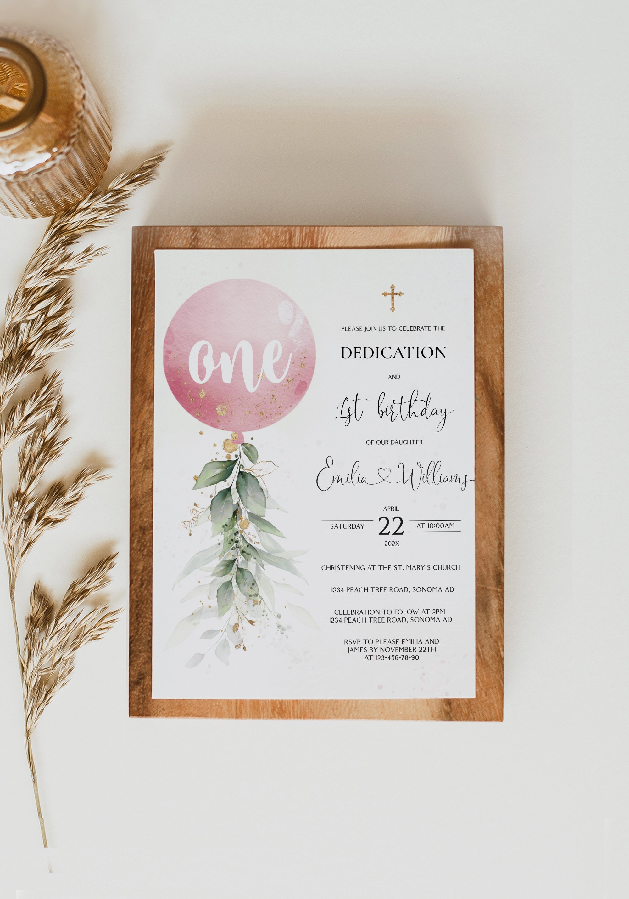 Dedication and 1st Birthday Invitation Template, Baptism First Birthday ...