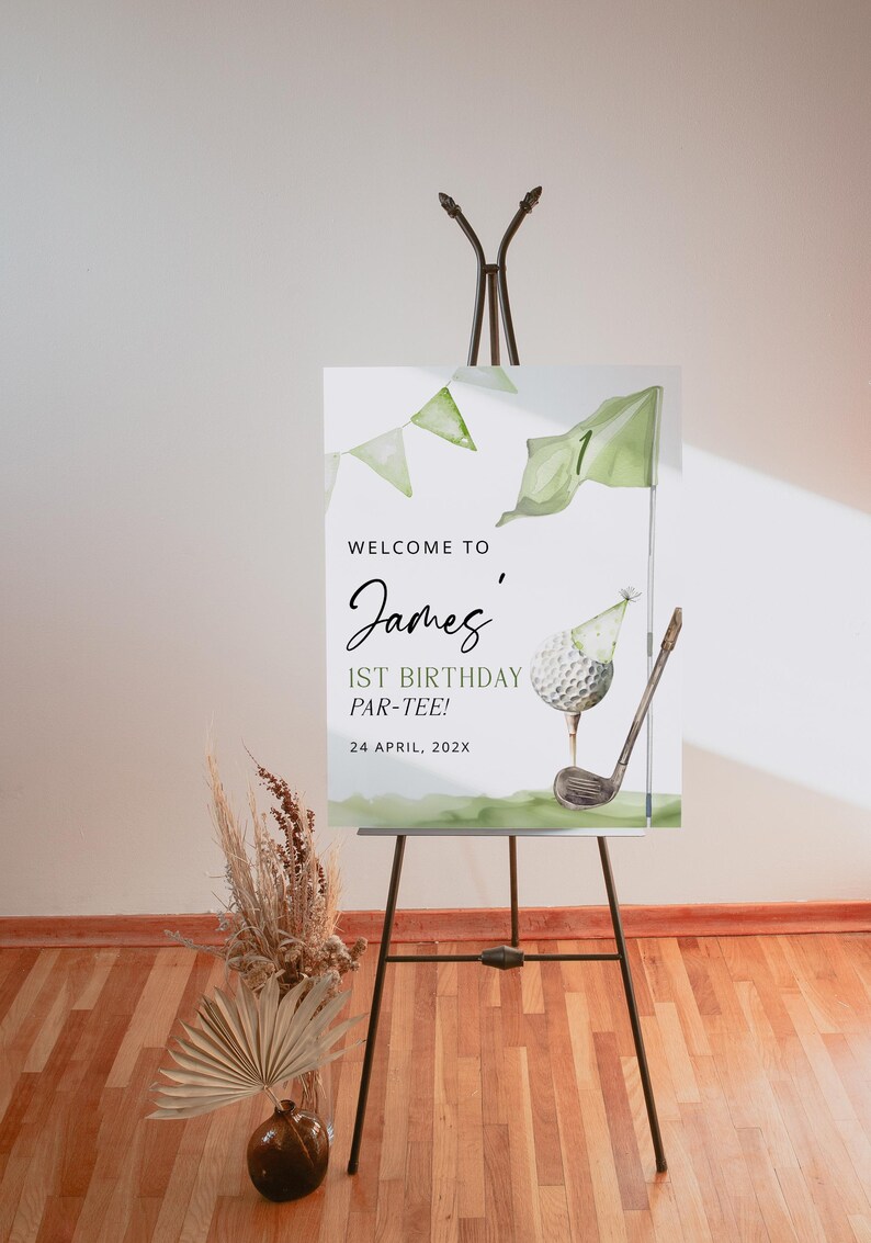 Golfing Birthday Welcome Sign Printable, Green Golf Theme Boy 1st ...