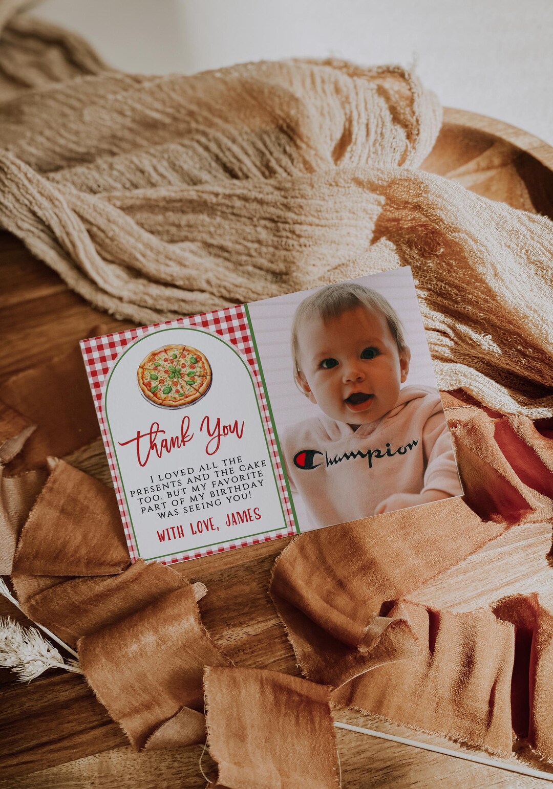 Pizza Birthday Thank You Card With Photo Printable, Pizza Party Bday ...