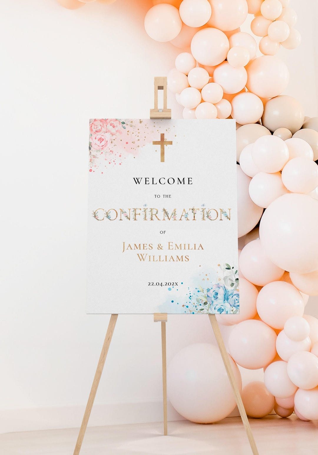 Boho Floral Twins Confirmation Welcome Sign Printable, Pink Blue Floral ...