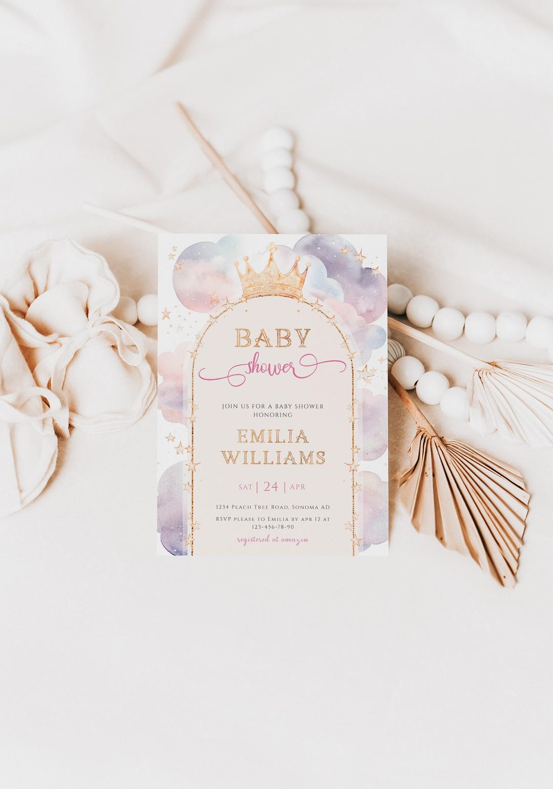 Boho Golden Crown Baby Shower Invitation Printable, Little Princess ...