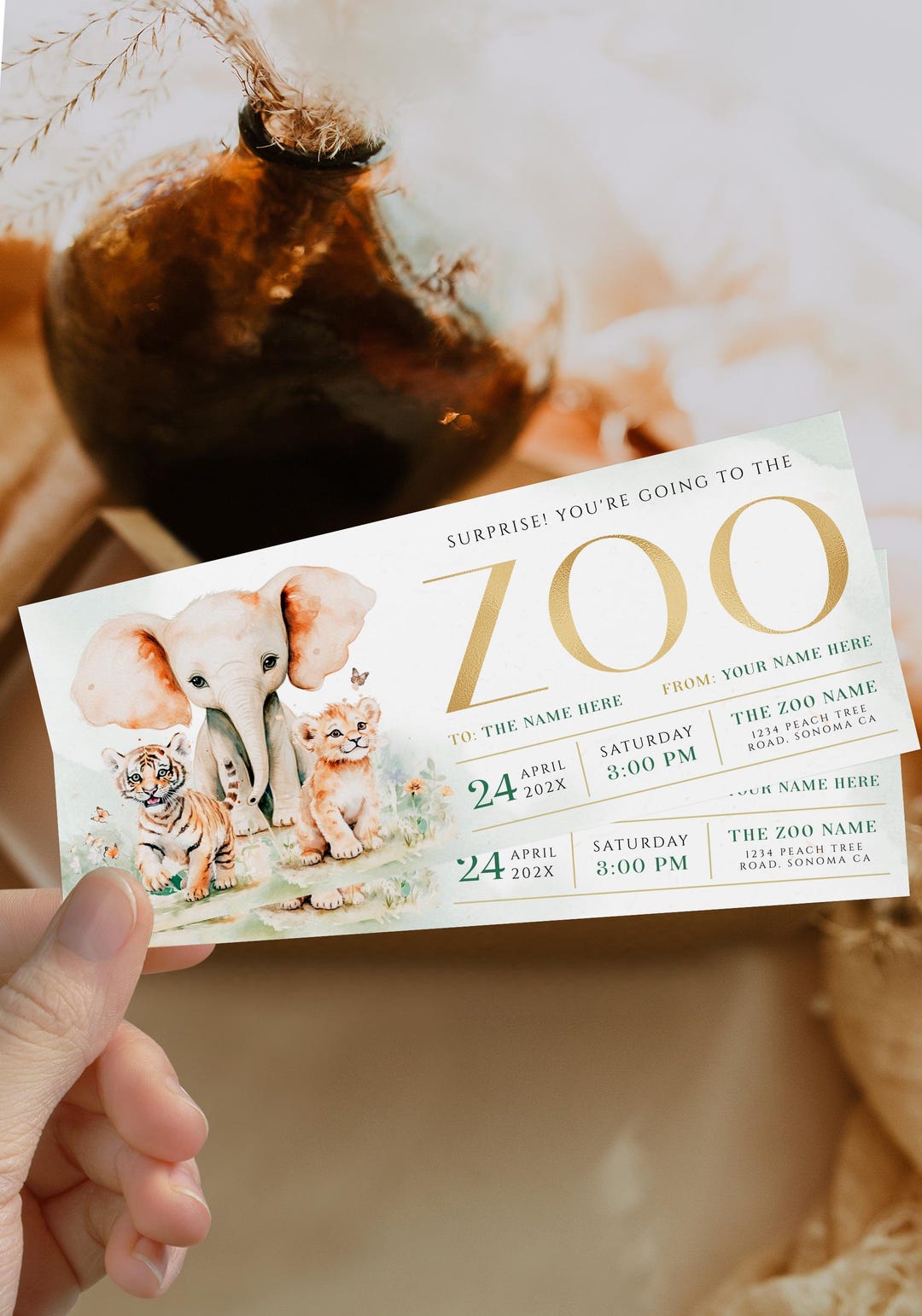Zoo Visit Ticket Voucher Printable, Surprise You're Going to the Zoo ...