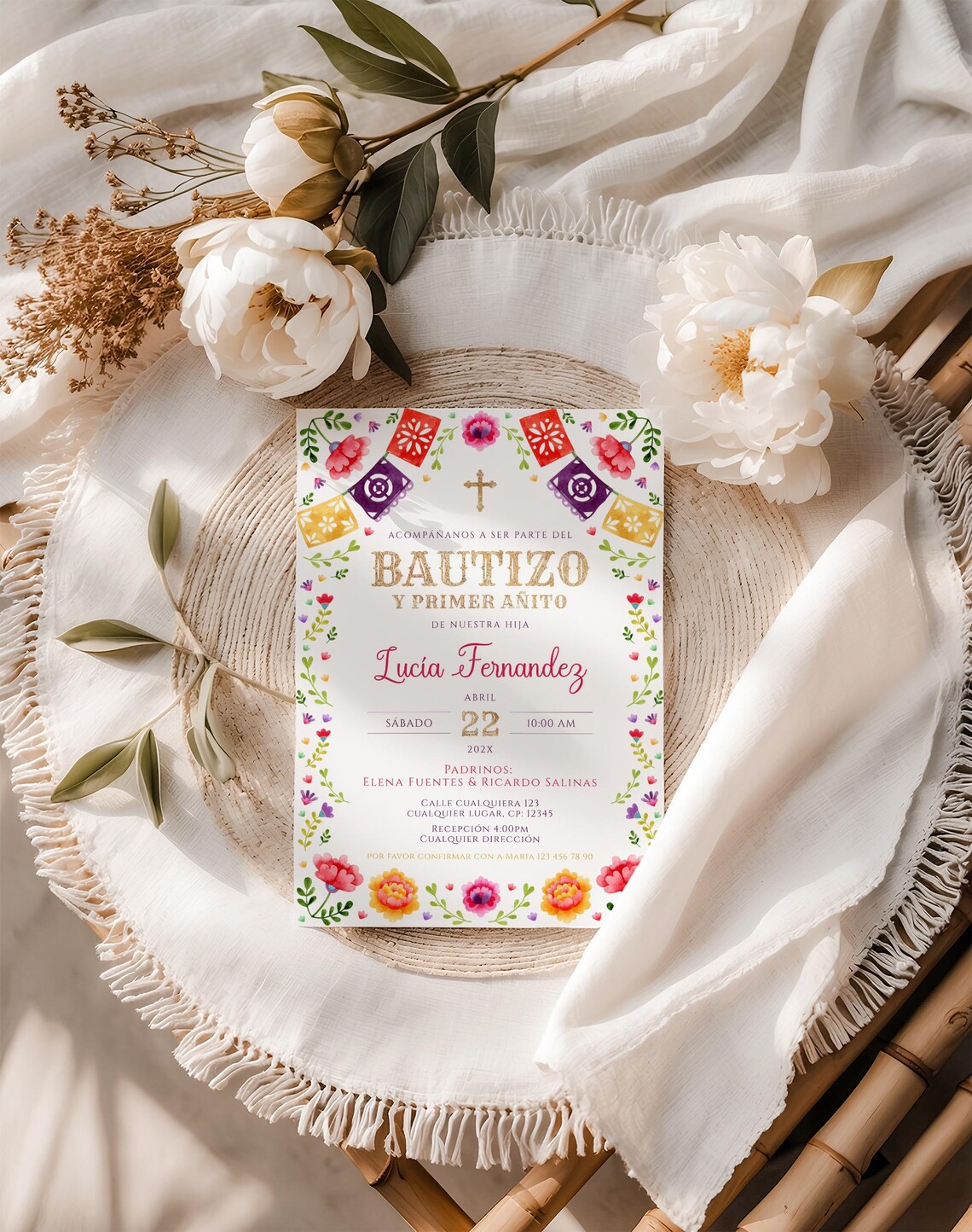 Mexican Baptism Invitation in Spanish Printable, Bautizo Invitation ...