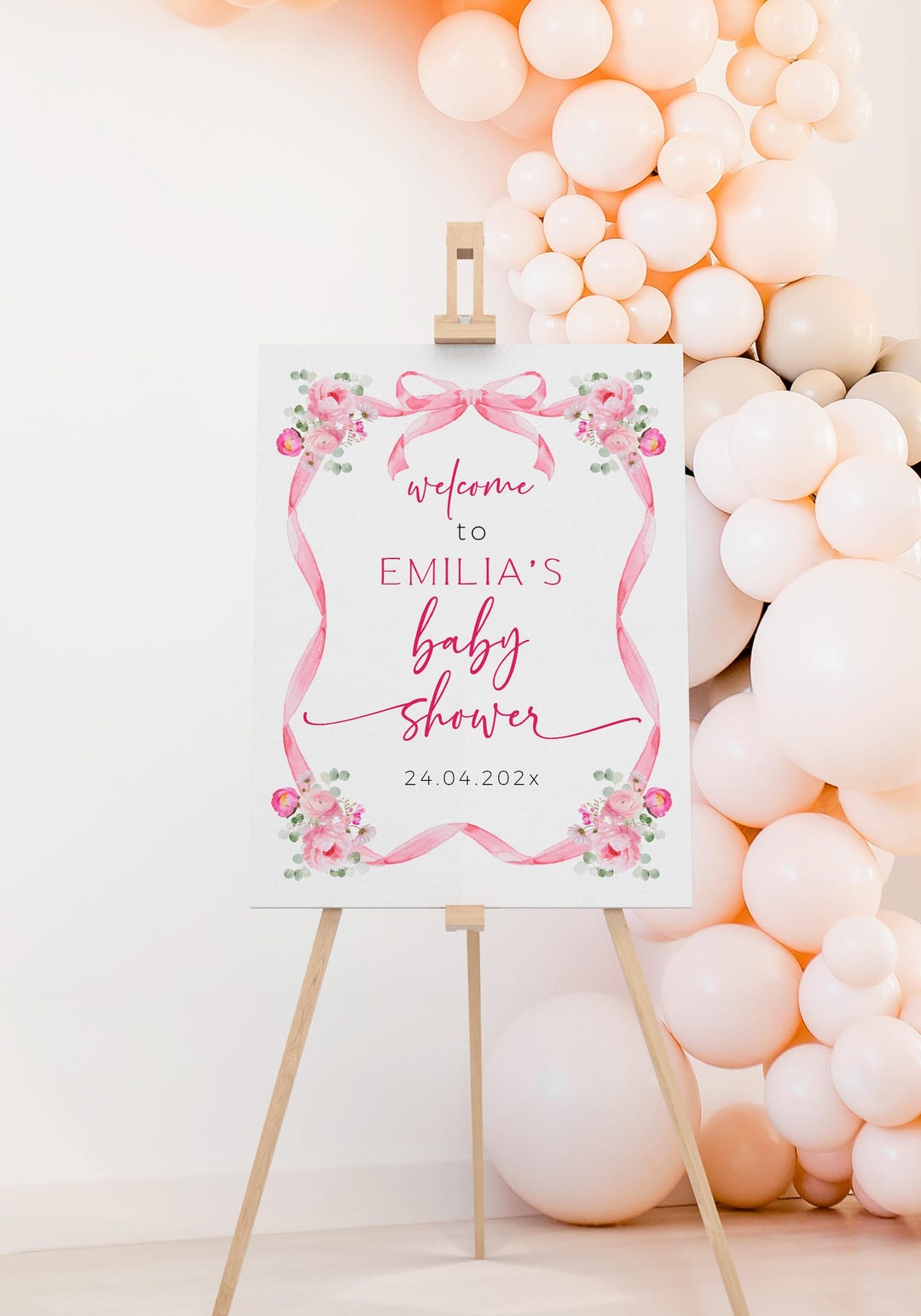 Coquette Baby Shower Welcome Sign Printable, Spring Floral Baby Shower ...