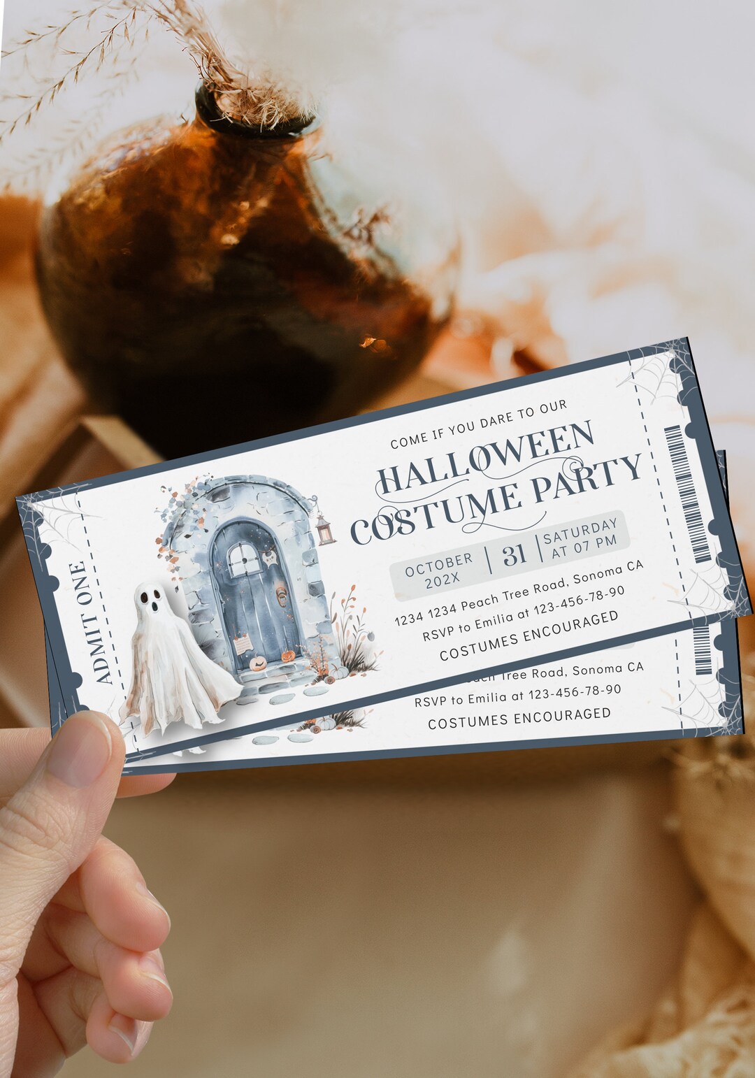 Halloween Costume Party Ticket Printable, Spooky Halloween Party Ticket ...