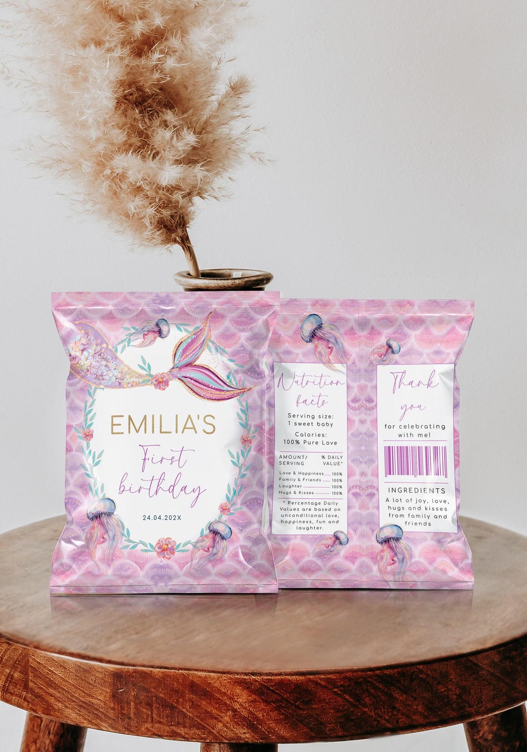 Mermaid Tail Birthday Party Chip Bags Printable, Under the Sea Purple ...