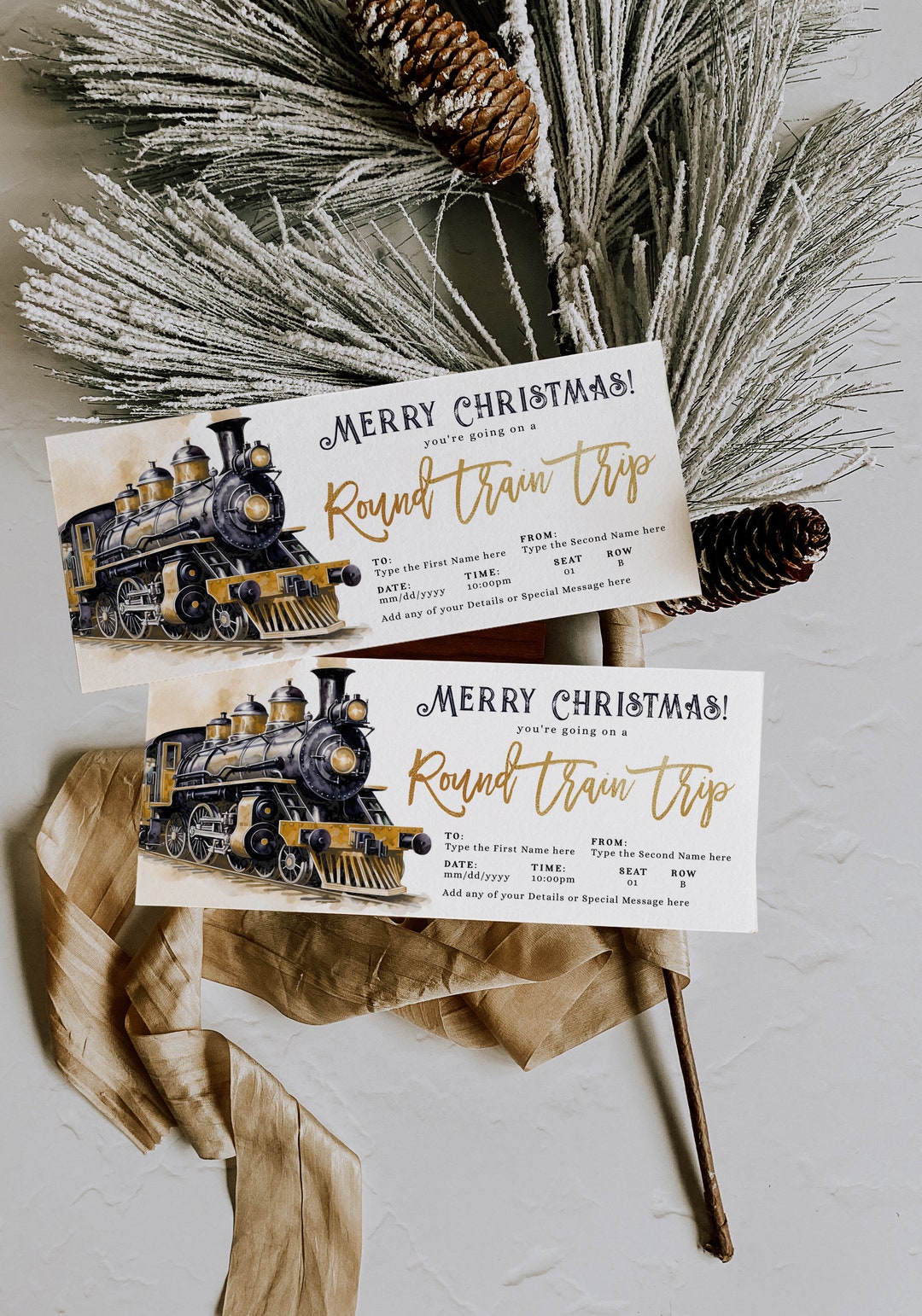 Winter Holiday Polar Express Ticket Printable, Express Round Train Trip ...