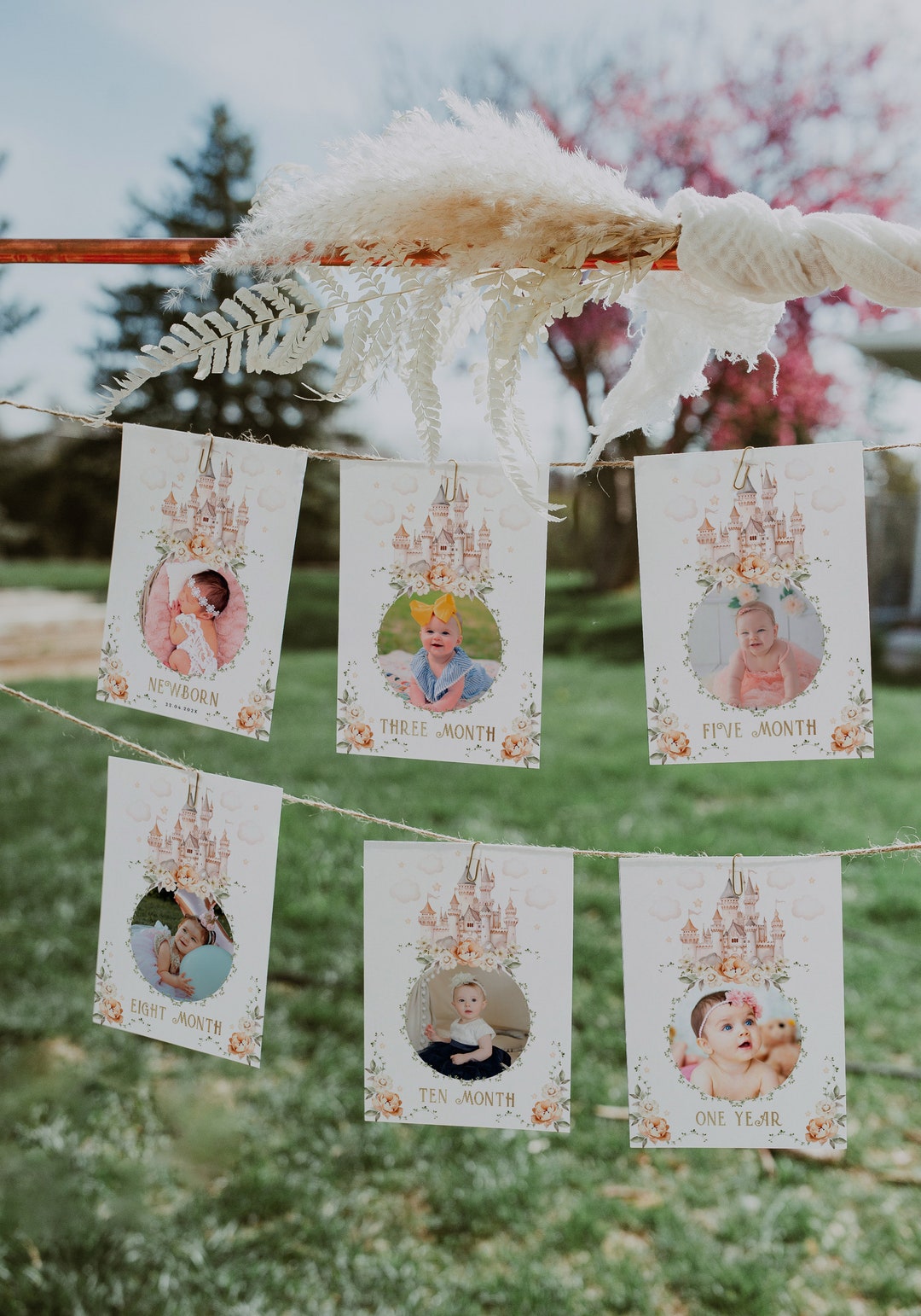 Princess Castle Girl 12 Months Photo Banner Printable, Princess First ...