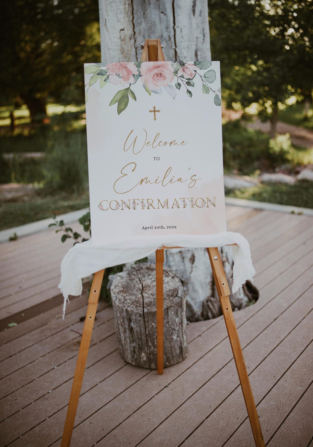 Floral Pink and Gold Confirmation Welcome Sign Template, Pink Blush ...