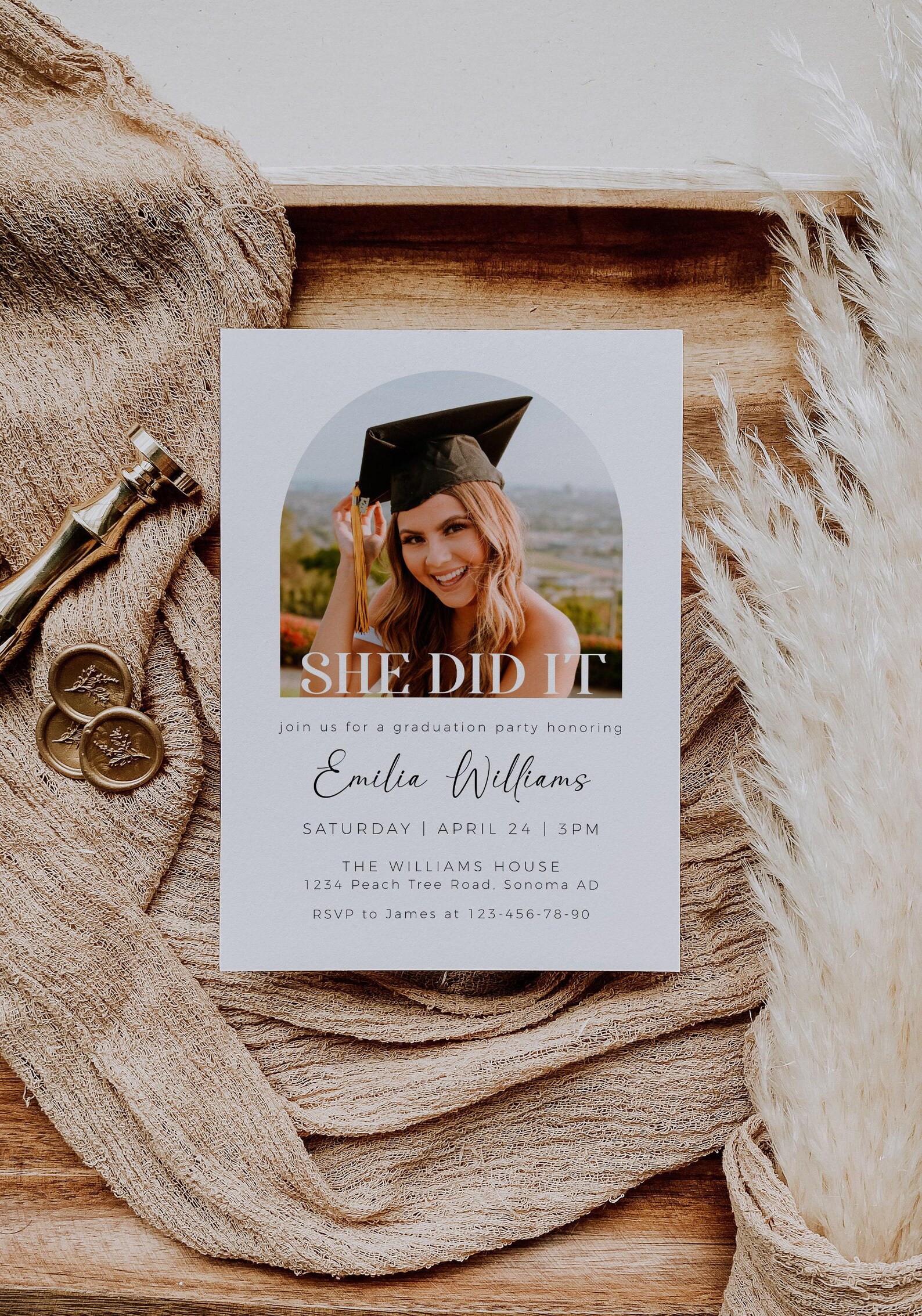 She Did It Graduation Invitation With Photo Editable, Graduation ...