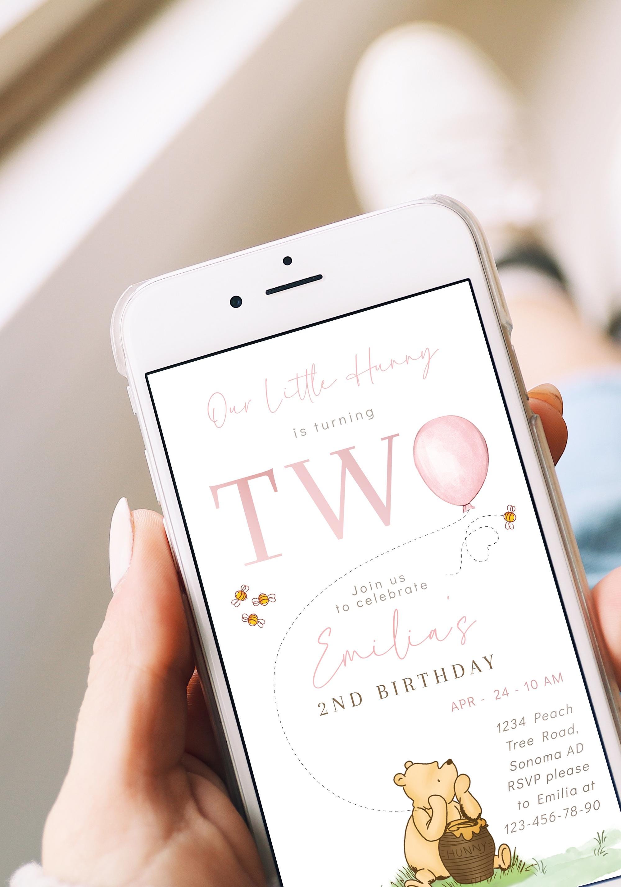 Our Little Hunny is Turning Two Digital Invitation Editable, Winnie the ...