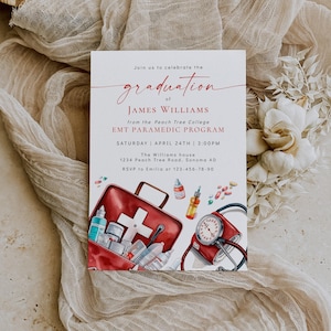 Paramedic EMT Graduation Invitation Card, Medical Graduation Party ...