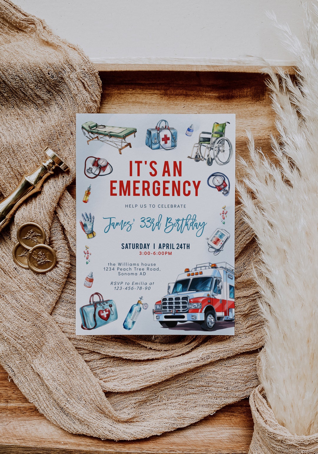 Editable Paramedic Birthday Party Invitation Printable, Adult Birthday ...