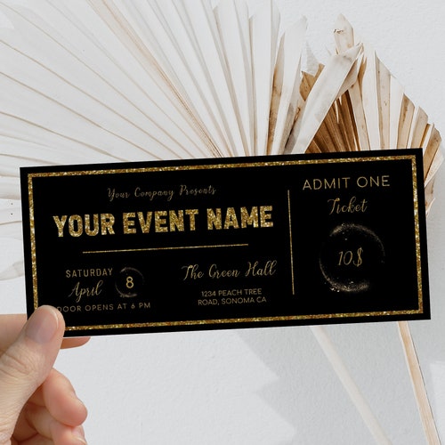 Black and Gold Event Ticket Printable Editable Event Ticket - Etsy