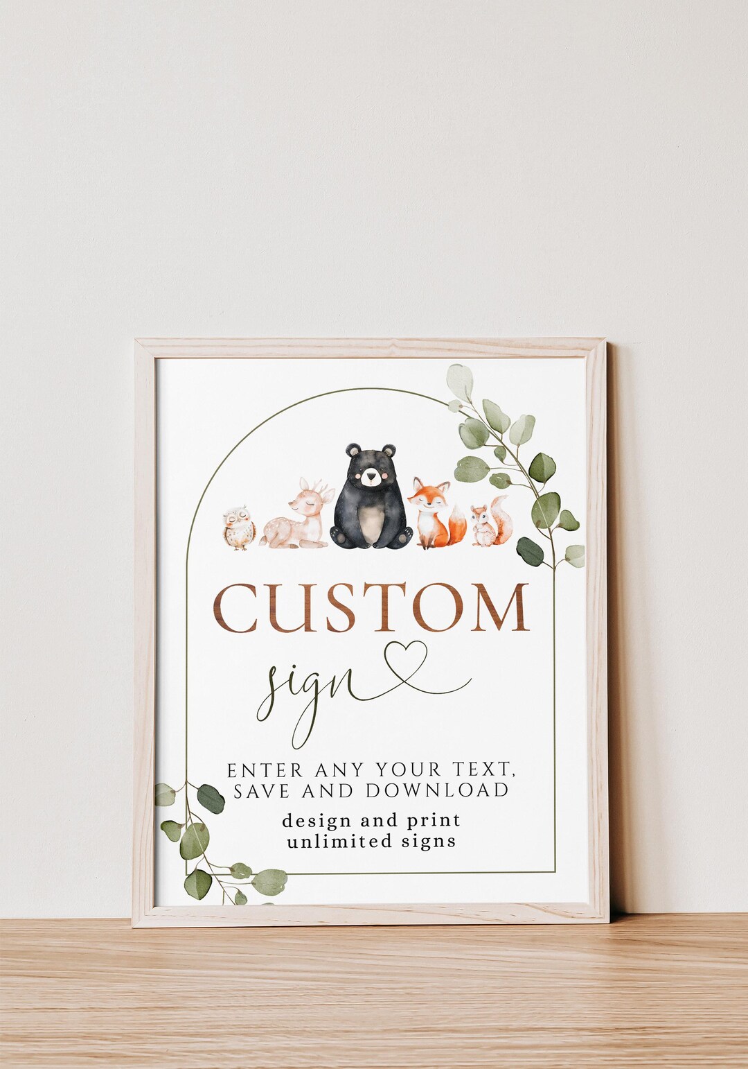 Woodland Animals Custom Table Sign Printable, Eucalyptus Arch Birthday ...