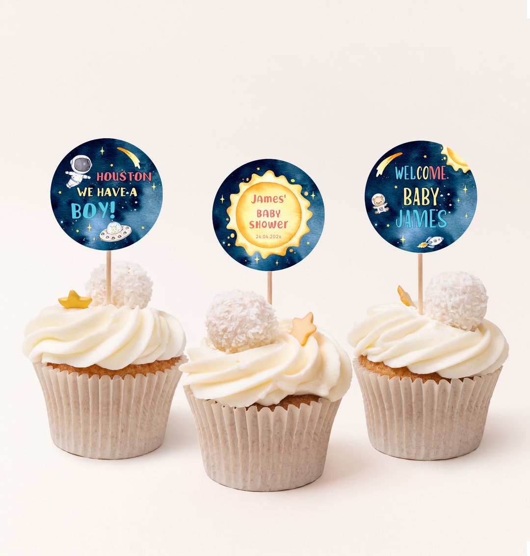 Astronaut Baby Shower Galaxy Cupcake Toppers Sticker Printable, Outer ...