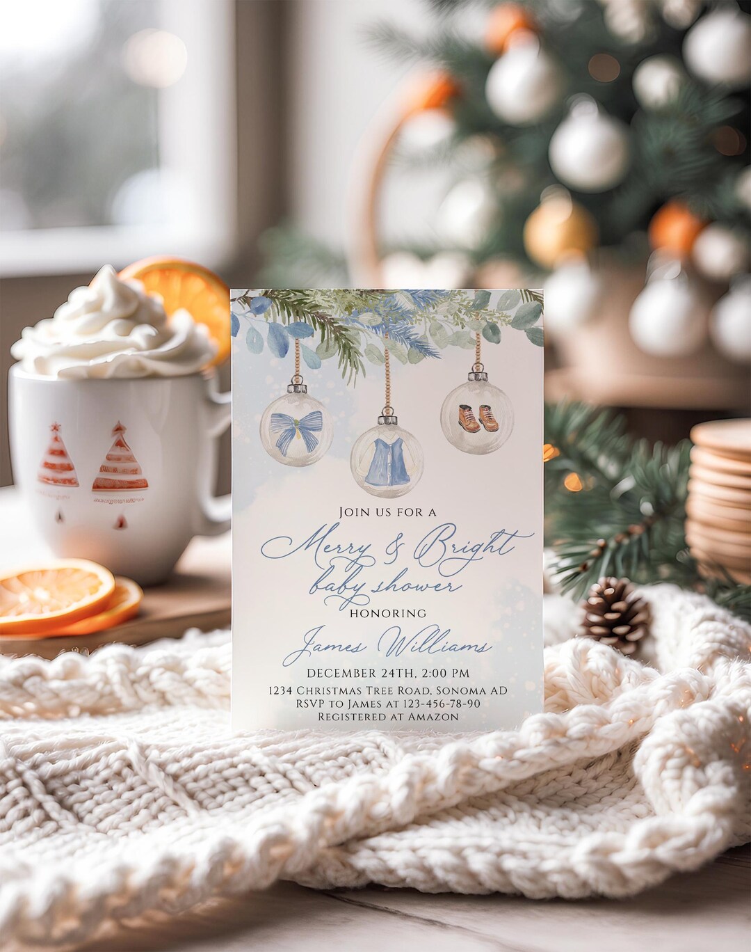 Blue Christmas Boy Laundry Baby Shower Invitation Printable Merry ...
