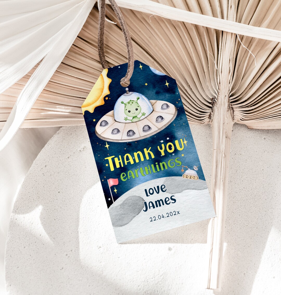 Alien Birthday Party Thank You Tags Printable, Ufo Party Gift Tags Card ...