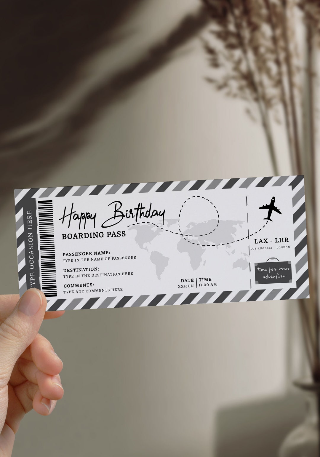 Editable Boarding Pass Template, Birthday Surprise Airplane Ticket ...