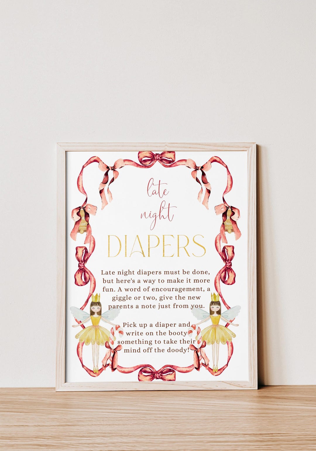 Winter Baby Shower Late Night Diapers Table Sign Template, Ballerina ...