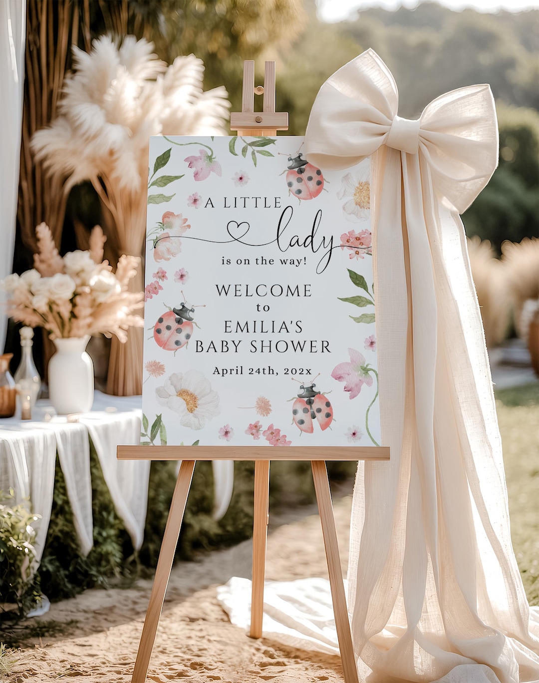 A Little Lady is on Her Way Welcome Sign Printable, Red Ladybug Baby ...