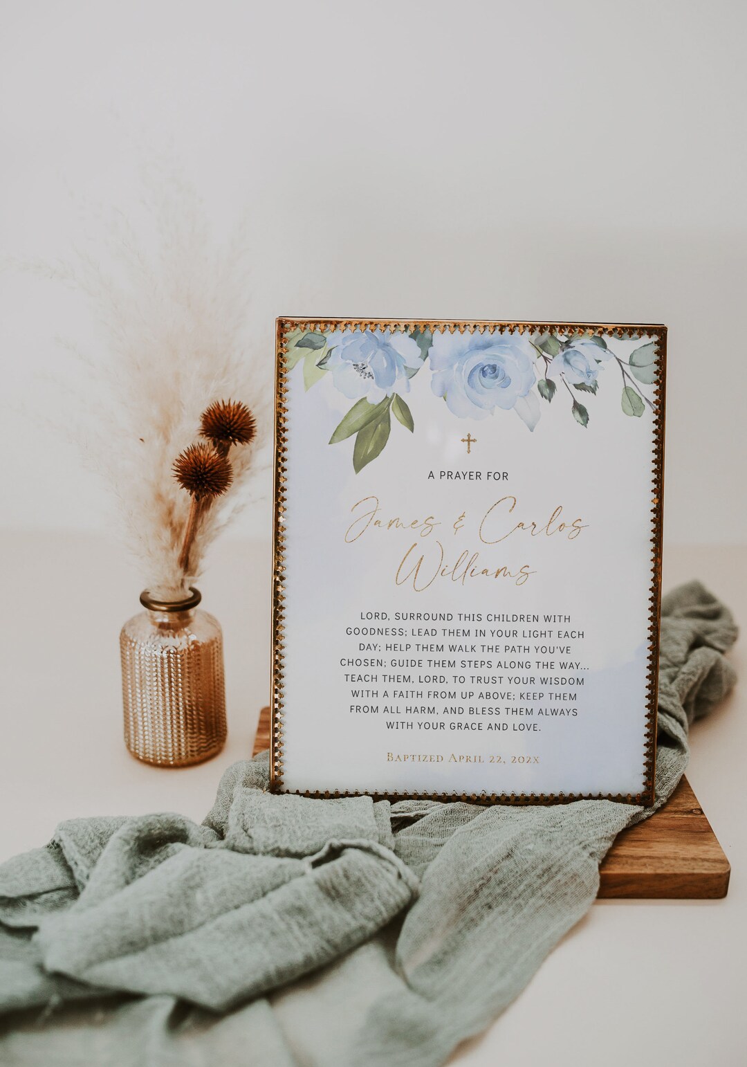 Blue Baptism Prayer Sign Template, Twins Baptism Gift for Boy Printable ...