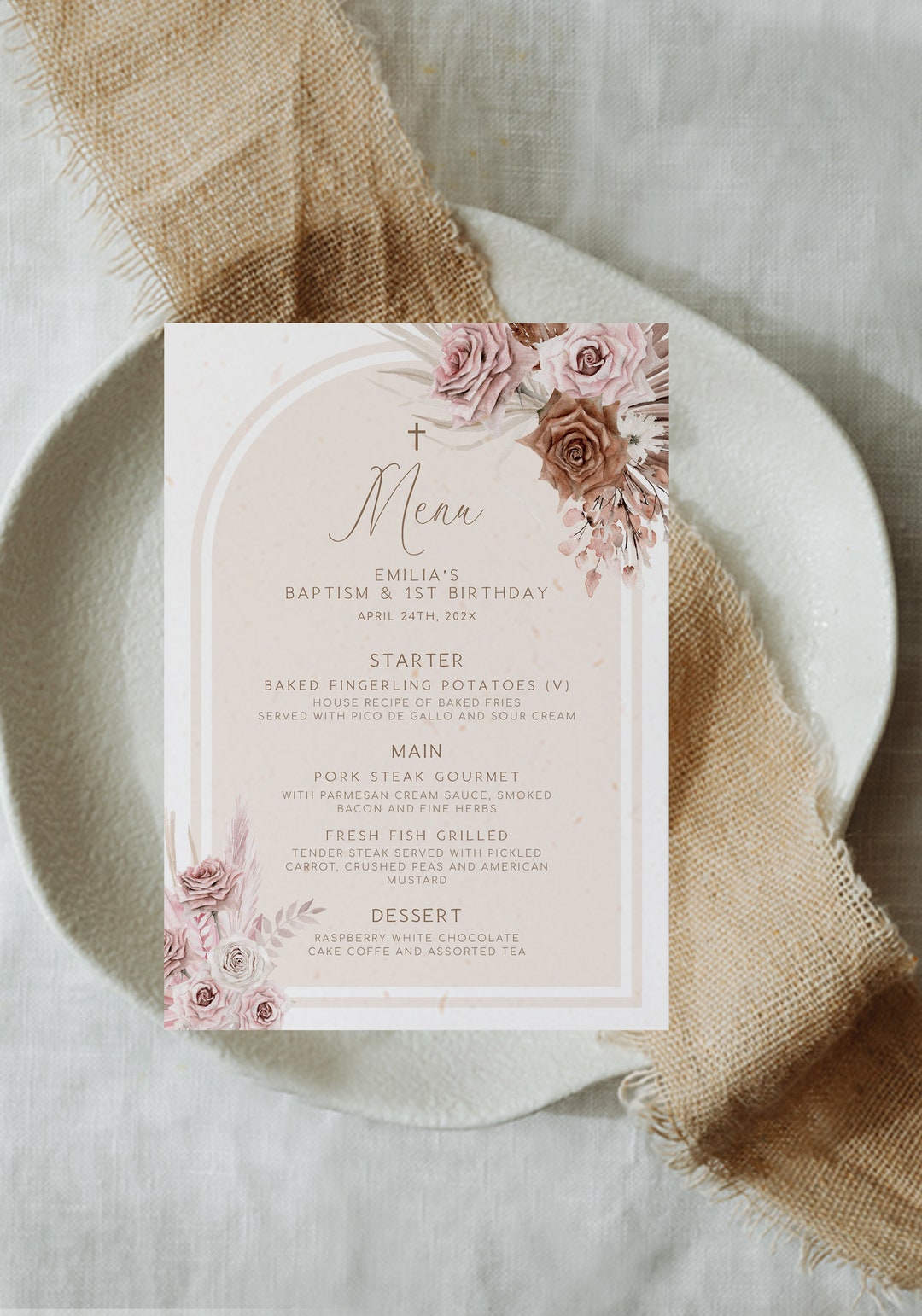 Bohemian Baptism and First Birthday Menu Printable, Boho Christening ...