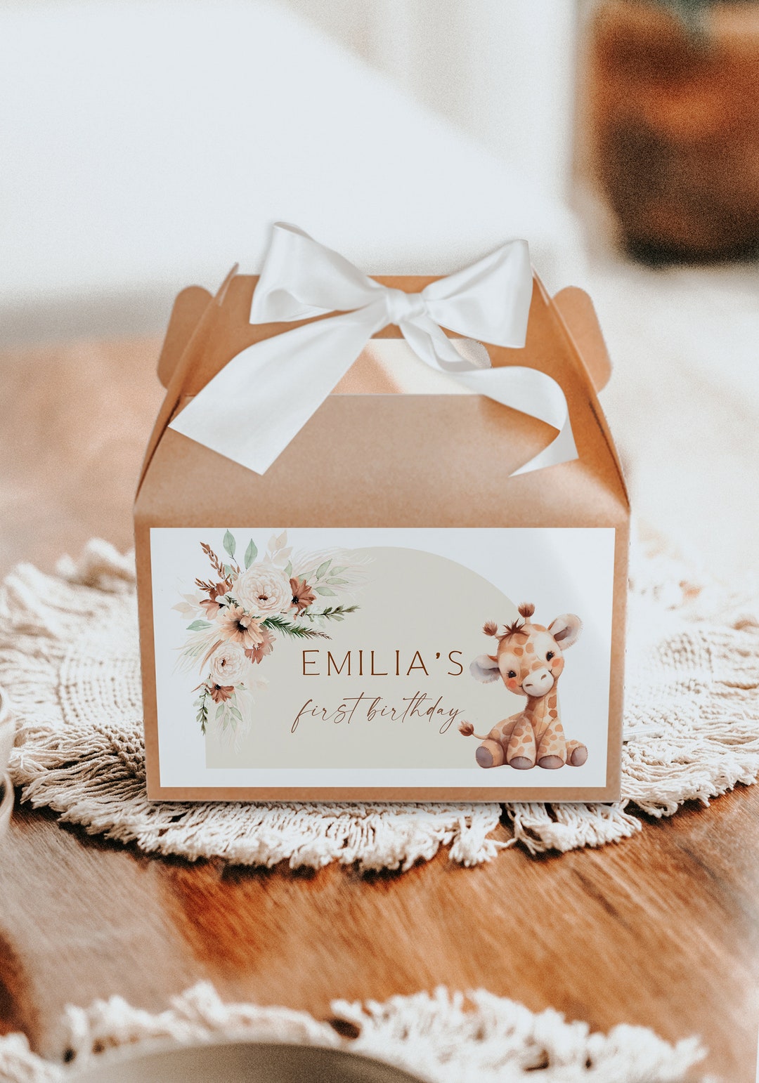 Boho Giraffe Safari Animals 1st Birthday Party Gable Box Labels, Wild ...