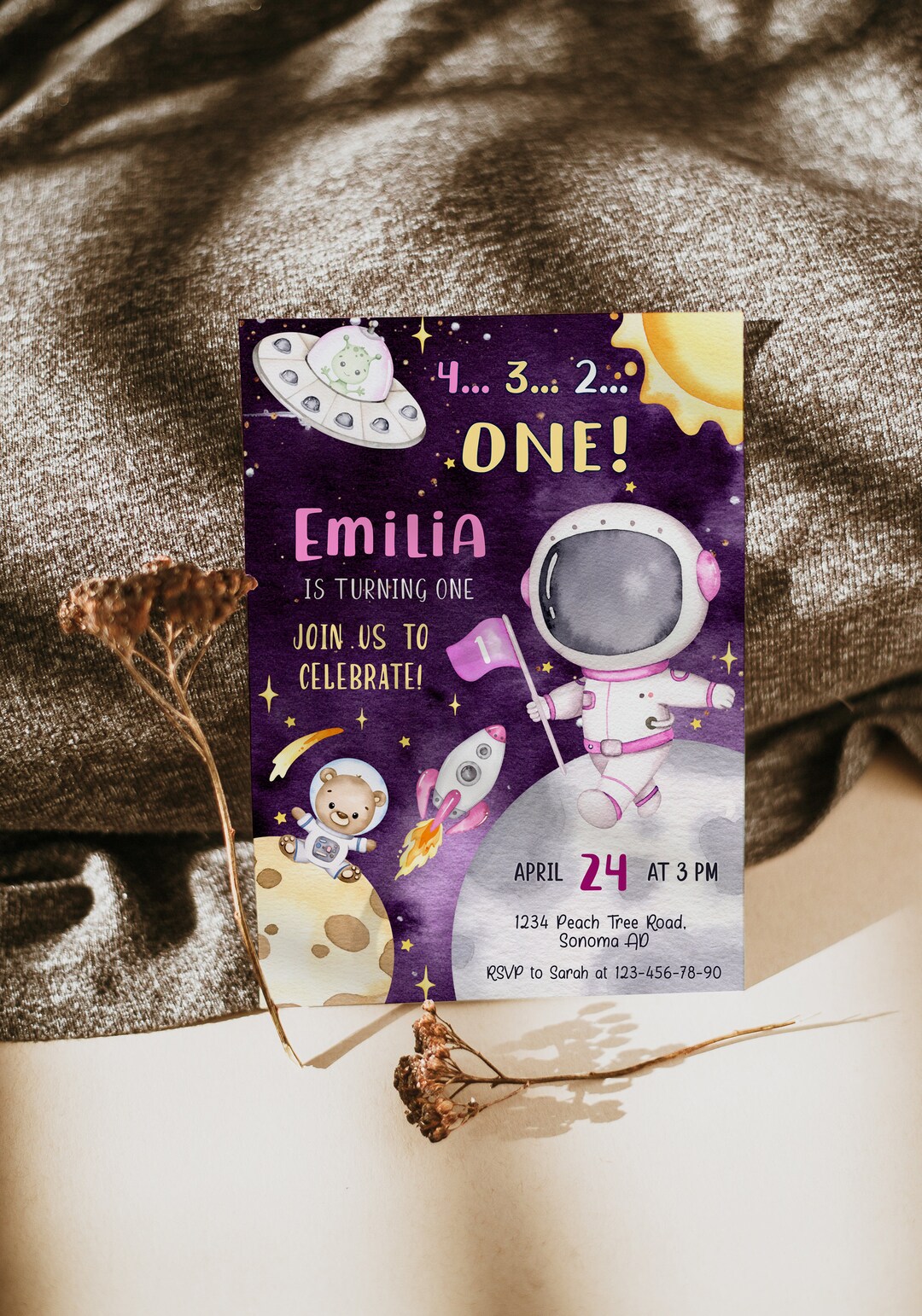 Space Girl First Birthday Invitation Printable Girl Astronaut - Etsy