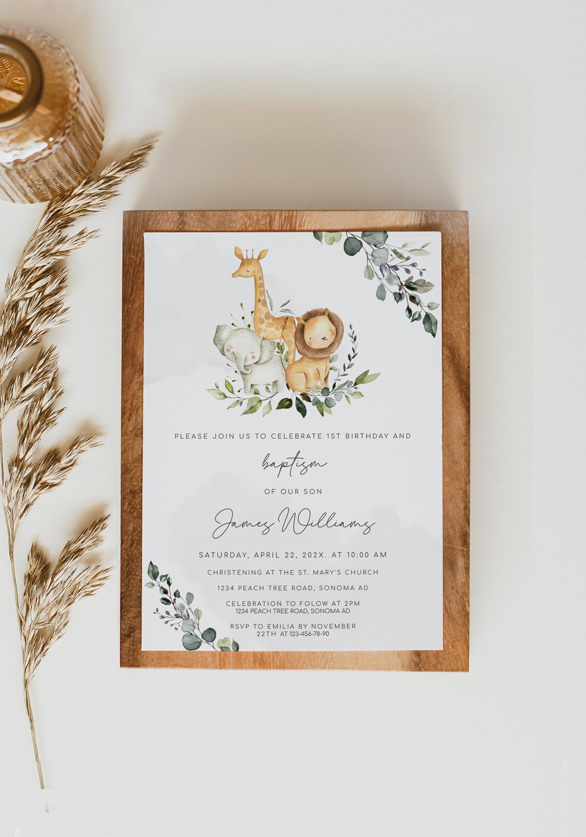 Safari Animals Baptism and Birthday Invitation Template, Jungle Animal ...