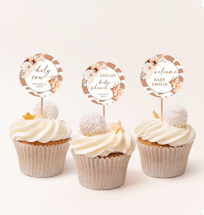 Boho Holy Cow Baby Shower Girl Cake Toppers Printable Holy - Etsy