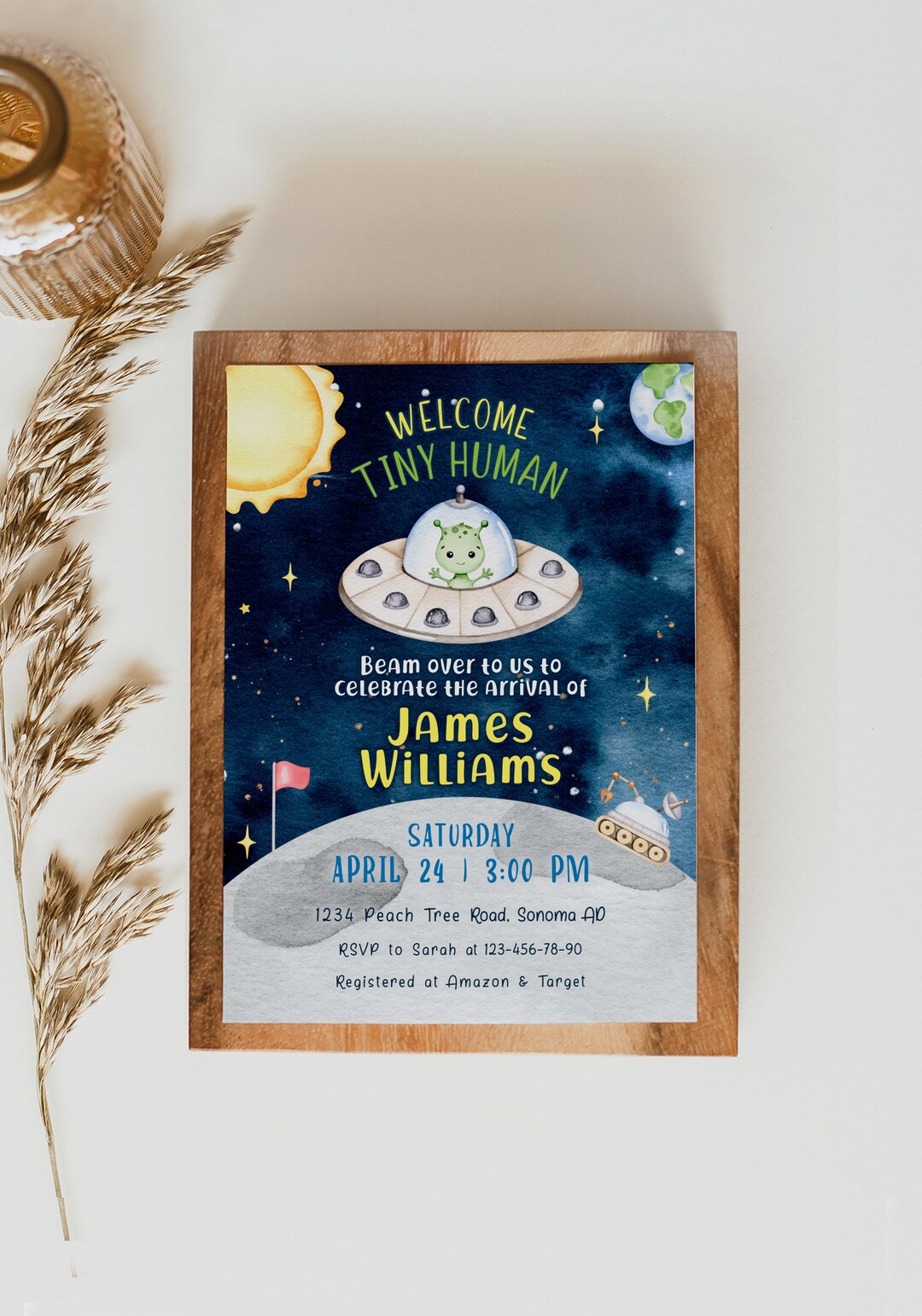 Alien Baby Shower Invite Template, Galaxy Moon Ship Baby Shower ...