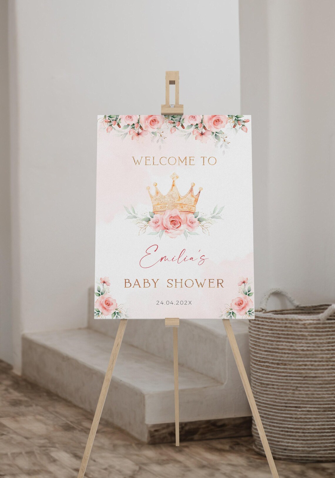 Pink Floral Princess Baby Shower Sign Printable, a Little Princess Baby ...