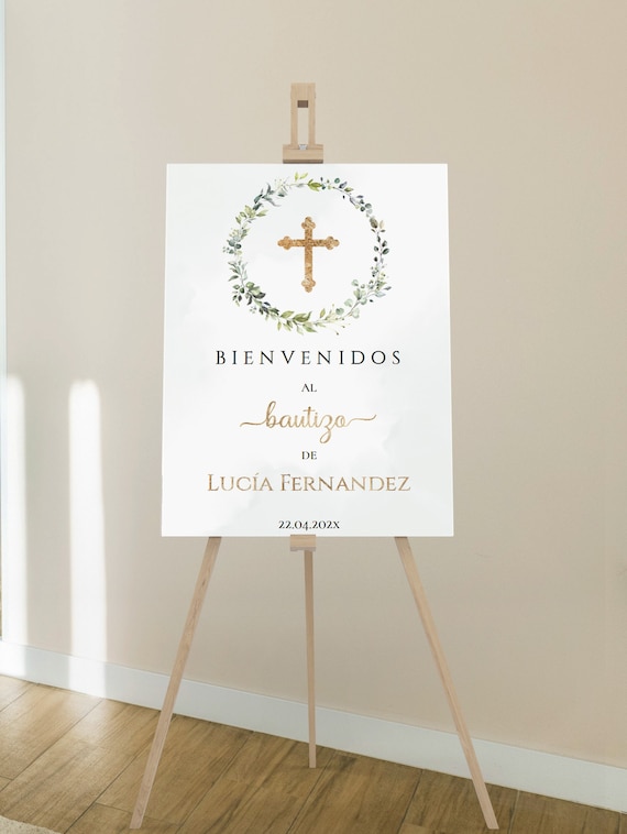 Cartel bienvenida bautizo niño para imprimir, green gold baptism ...