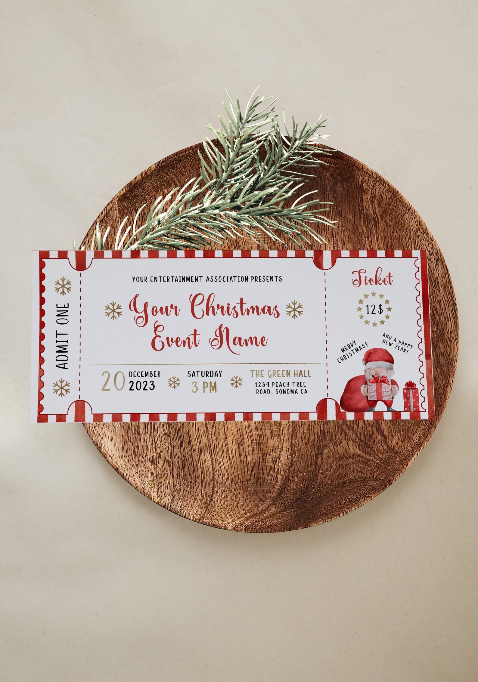 Event Ticket Template Christmas Gift Surprise Concert Ticket - Etsy