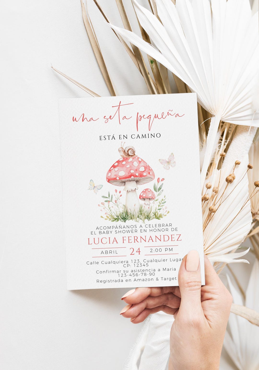 Una Seta Pequeña Está En Camino Invitación, Girl Fungi Spanish Baby ...