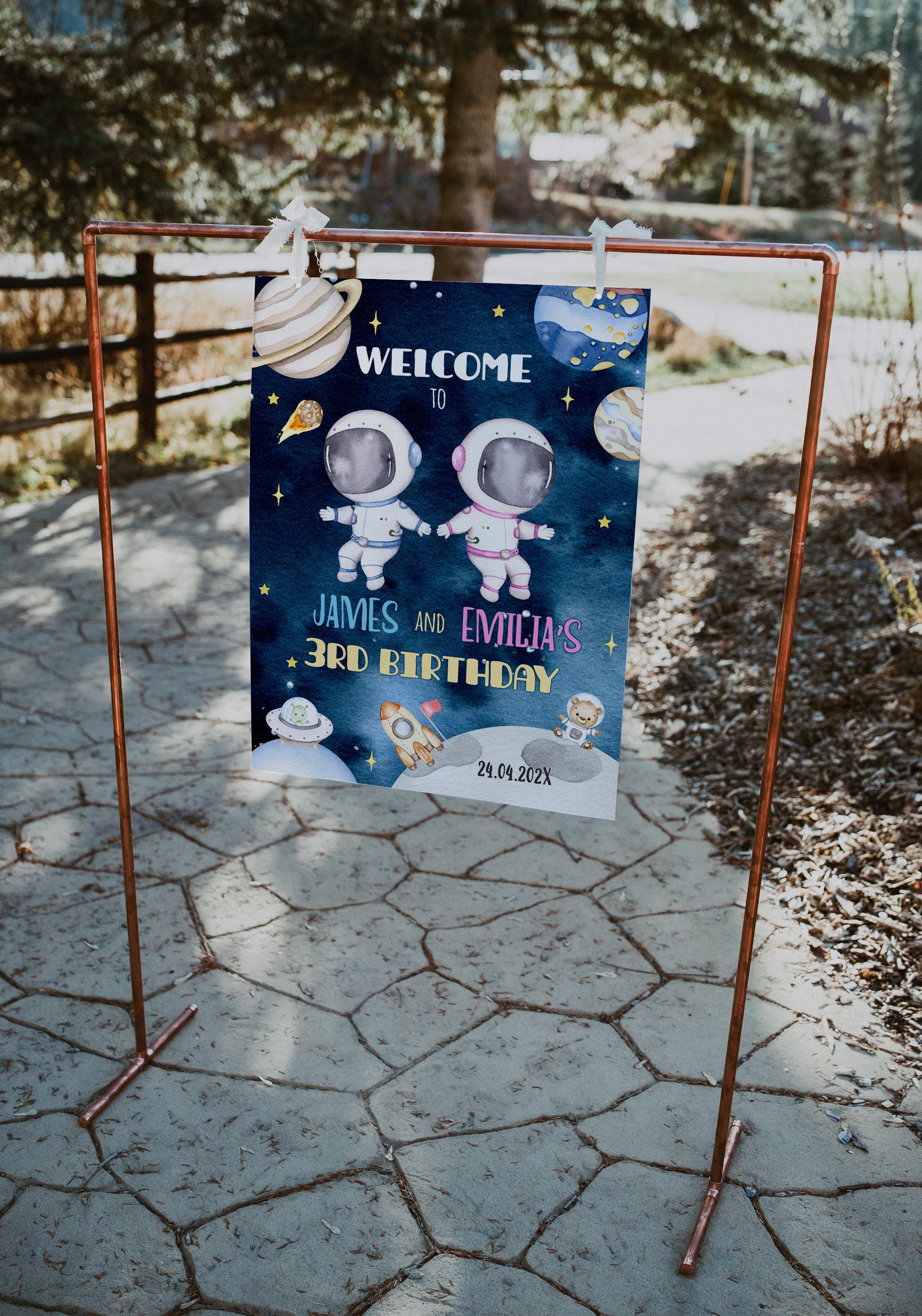 Outer Space Birthday Welcome Poster for Twins Printable, Boy and Girl ...